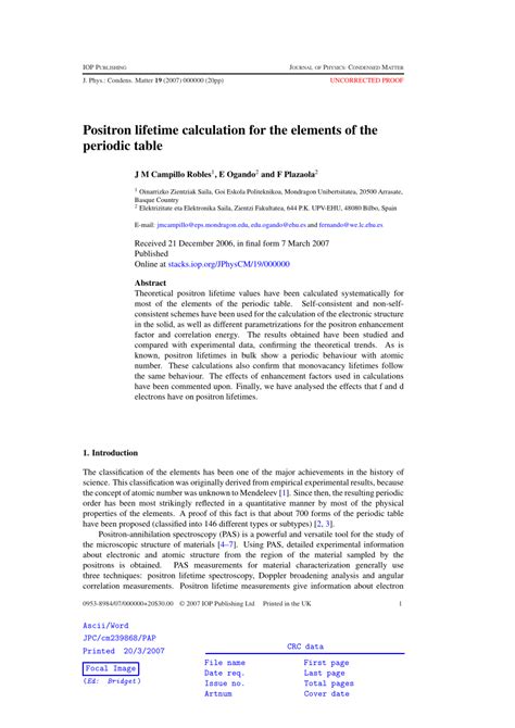Pdf Positron Lifetime Calculation Of The Elements Of The Periodic Table