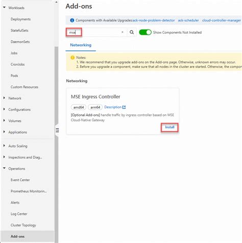 manage the mse ingress controller component container service for