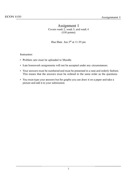 Problem Set Assignment Covers Week Week And Week Points Due Date Jun St