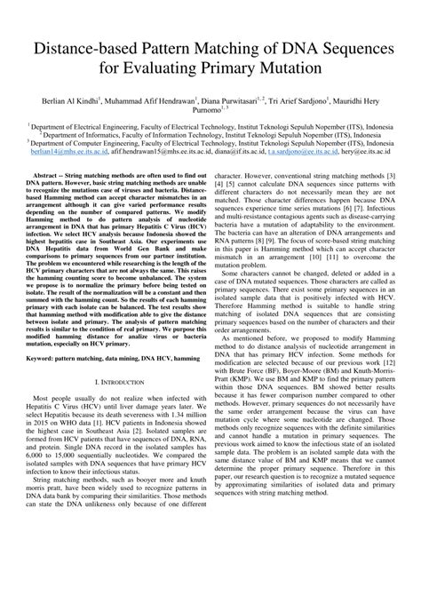 Pdf Distance Based Pattern Matching Of Dna Sequences For Evaluating Primary Mutation