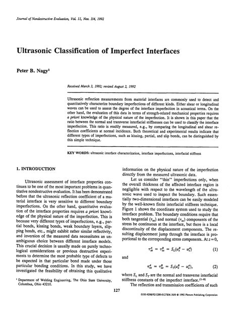Pdf Ultrasonic Classification Of Imperfect Surfaces