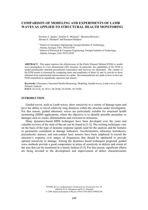 Pdf Comparison Of Modeling And Experiments Of Lamb Waves As Applied To Structural Health
