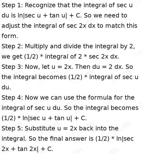 Solved What Is The Integral Of Sec 2xdx [algebra]