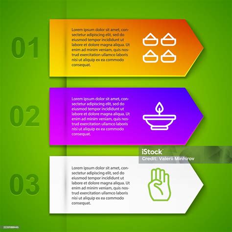 세트 라인 인도 향신료 아로마 램프 상징 손 및 묵주 구슬 종교 비즈니스 인포그래픽 템플릿입니다 벡터 개념에 대한 스톡 벡터 아트 및 기타 이미지 Istock