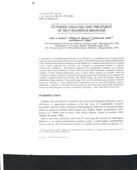Pdf Extended Analysis And Treatment Of Self Injurious Behavior Behavioral Interventions 16