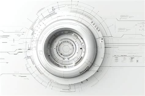 Presenting White And Grey Graphic Of Circular Futuristic Technology Interface On Solid
