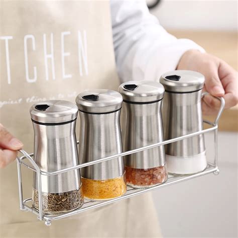 스테인레스 스틸 소금 후추 통 조미료 냄비 1 개 캠핑 항아리 정리 회전 멀티 홀 박스 주방 용기 도구 Aliexpress