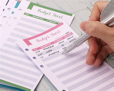 A6 Budget Sheet Expense Tracker Colored Loose Leaf Paper 12 Sheets