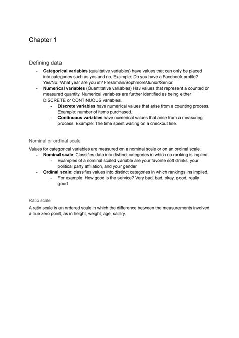 Chapter 1 Defining Data Chapter 1 Defining Data Categorical Variables Qualitative Variables
