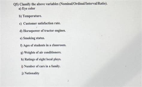 Solved Q5 Classify The Above Variables