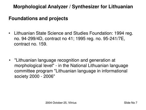 Ppt A Tool Morphological Analyzer Synthesizer For Lithuanian Powerpoint Presentation Id