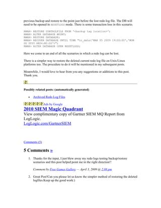 Missing Redo Logs In Oracle DOC