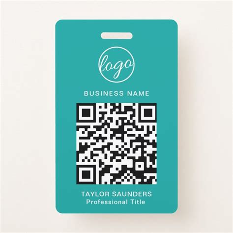 Personalized Teal Logo Qr Code Employee Id Work Badge Zazzle Work