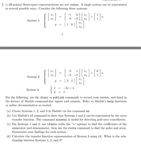 Solved 3 20 Points State Space Representations Are Not