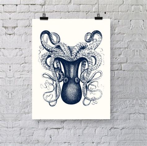 Octopus Art Print Nautical Beach House Bathroom Art By Bysamantha