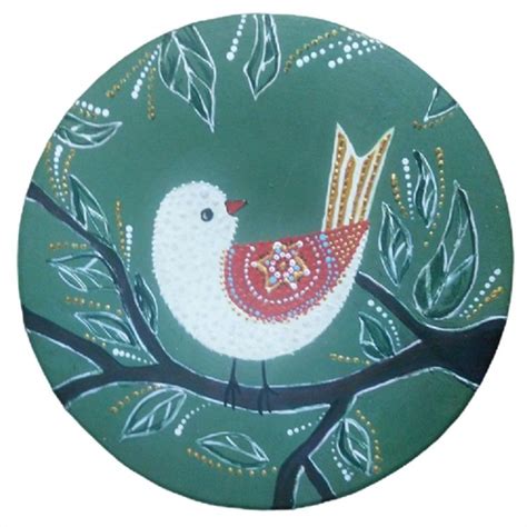 قیمت و خرید بشقاب دیوارکوب سفالی طرح پرنده نقطه کوبی شده کد 001