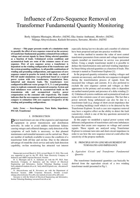 Pdf Influence Of Zero Sequence Removal On Transformer Fundamental Quantity Monitoring