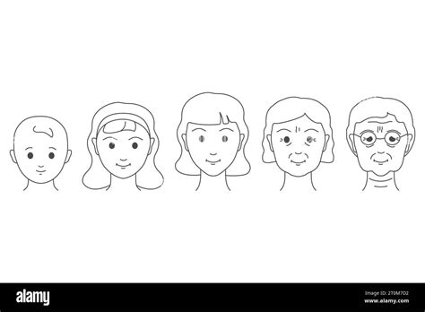 Female Lifespan Stages Through Aging Process Illustration Stock Vector