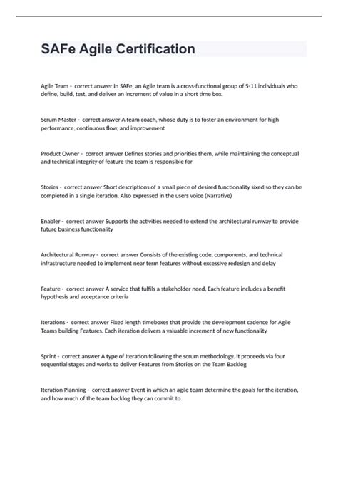 Safe Agile Certification Questions With Correct Answers Safe Agile Stuvia Us