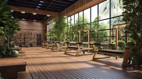 아름답게 렌더링된 정원 전망 속에 위치한 목조 체육관 및 피트니스 센터 체력 단련실 체육관 체육관 인테리어 배경 일러스트 및 사진 무료 다운로드 Pngtree