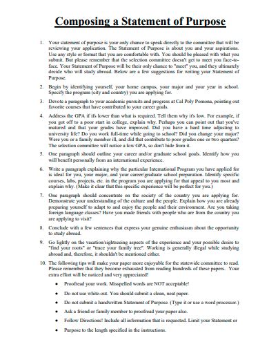 Free 50 Statement Of Purpose Samples In Pdf Ms Word