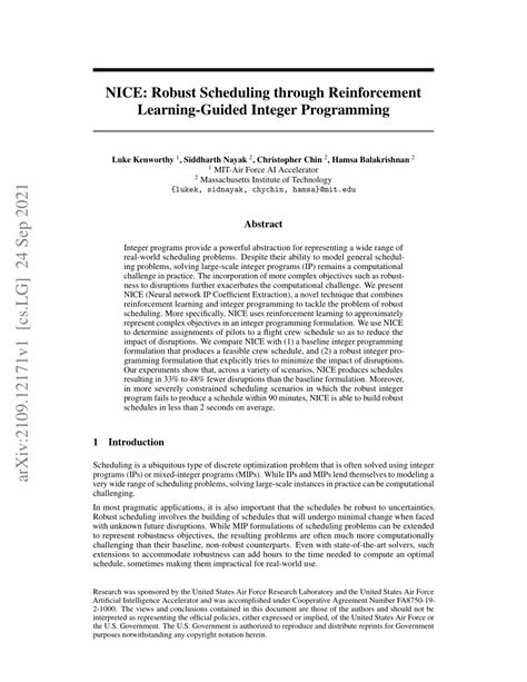Pdf Nice Robust Scheduling Through Reinforcement Learning Guided Integer Programming