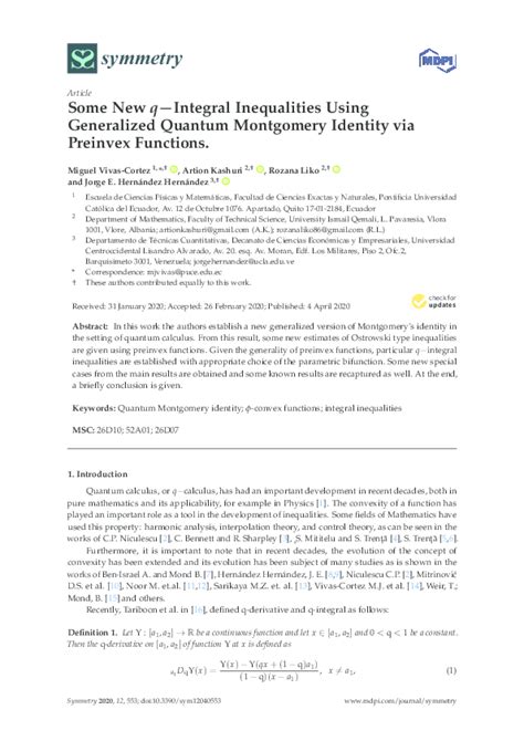 Pdf Some New Q−integral Inequalities Using Generalized Quantum