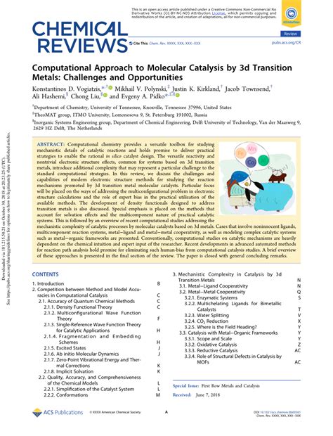 Pdf Computational Approach To Molecular Catalysis By 3d Transition