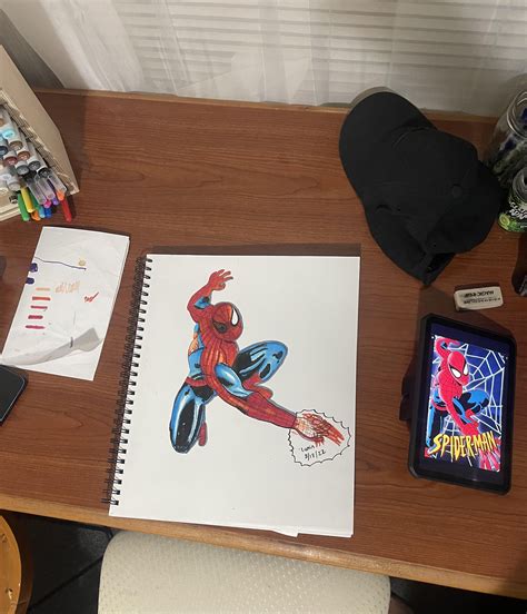 First Time Drawing Spider Man Used Copic Markers To Color It In And