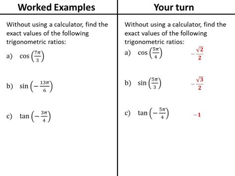 Exact Values With Radians Example Problem Pairs Berwickmaths