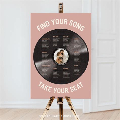 Record Seating Chart With Photo Music Theme Wedding Record Table Plan
