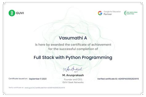 vasumathi anbu on linkedin fullstackwithpythonprogramming guvi