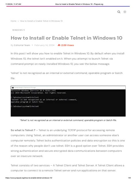 How To Install Or Enable Telnet In Windows 10 Pdf Secure Shell Windows 10