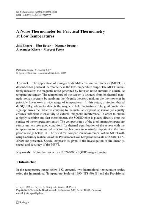 pdf a noise thermometer for practical thermometry at low temperatures