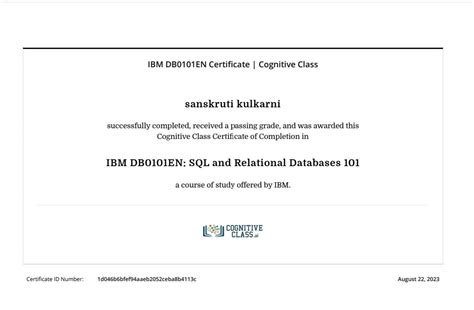 Ibm Cognitiveclass Certification Sanskruti Kulkarni