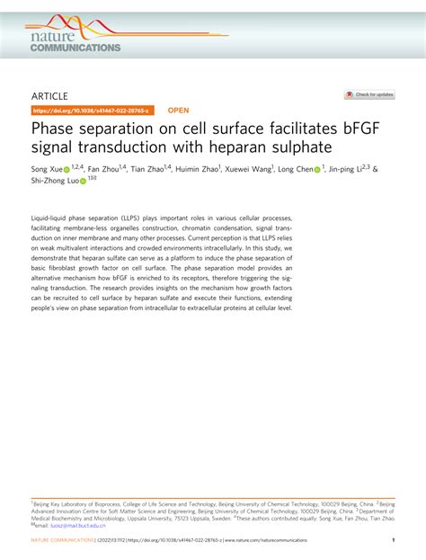 Pdf Phase Separation On Cell Surface Facilitates Bfgf Signal Transduction With Heparan Sulphate