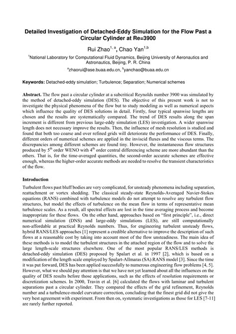 Pdf Detailed Investigation Of Detached Eddy Simulation For The Flow Past A Circular Cylinder