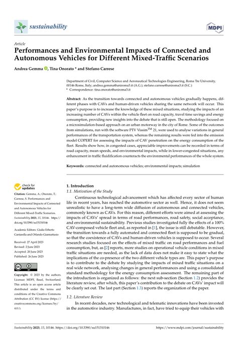 Pdf Performances And Environmental Impacts Of Connected And