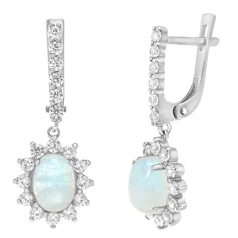 Серебряные серьги с лунным камнем и фианитами леди ди LUNALU JEWELLERY ...