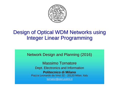 Pdf Design Of Optical Wdm Networks Using Integer Linear Networks