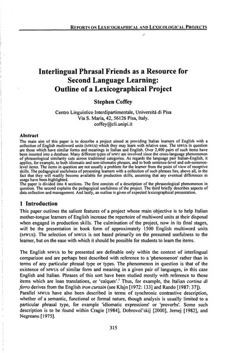 pdf interlingual phrasal friends as a resource for second language learning outline of a