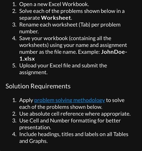 Solved 1 Open A New Excel Workbook 2 Solve Each Of The Chegg Com