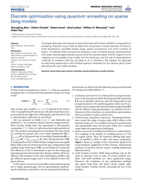 Pdf Discrete Optimization Using Quantum Annealing On Sparse Ising Models