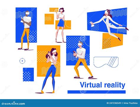 Virtual And Augmented Reality Set Of Adults In Virtual Glasses And