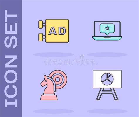 Set Board With Graph Chart Advertising Chess And Laptop Star Icon Vector Stock Vector