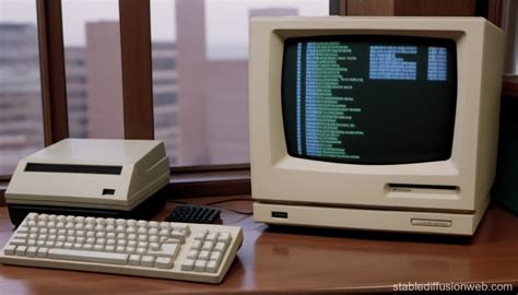 A Single 90s Computer Showing A Terminal Program On The Screen On The Right One Third Of The A Single 90s Computer Showing A Terminal Program On The Screen On The Right One Third Of The