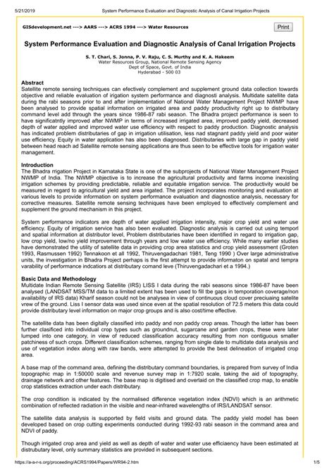 Pdf System Performance Evaluation And Diagnostic Analysis Of Canal Irrigation Projects