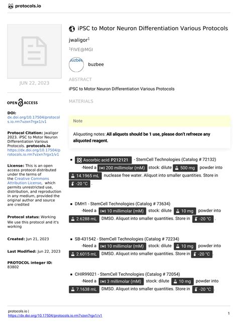 Pdf Ipsc To Motor Neuron Differentiation Various Protocols V1