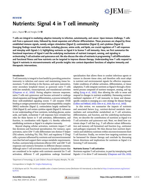 Pdf Nutrients Signal 4 In T Cell Immunity