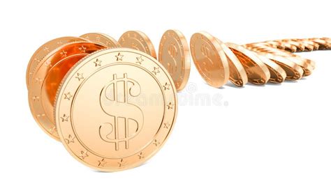 Domino Effect From Golden Dollar Coins 3d Rendering Stock Illustration